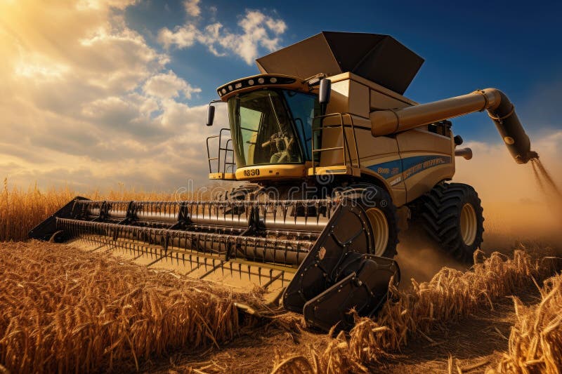 Tractor in a Field of Wheat, Agriculture, Combine Harvester in Corn ...