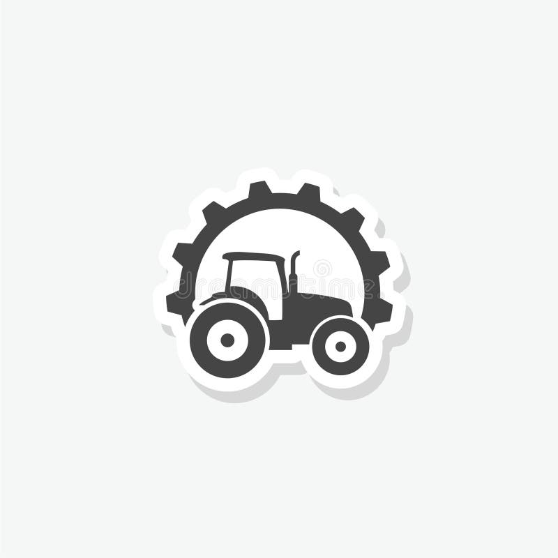 Tractor with Gear Icon Sticker Stock Vector - Illustration of driving ...