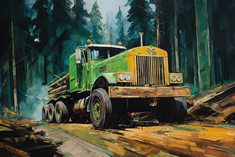 A Tractor Get Logs Out of the Woods. Generative AI Stock Illustration ...