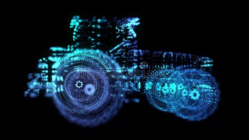 Tractor. Glow Points and Lines Formation of 3d Model Tractor. Rotating ...