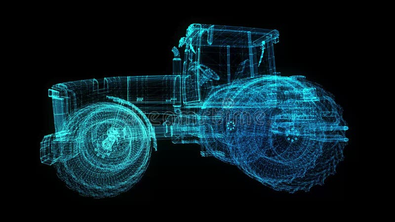 Tractor. Glow Points and Lines Formation of 3d Model Tractor. Rotating ...