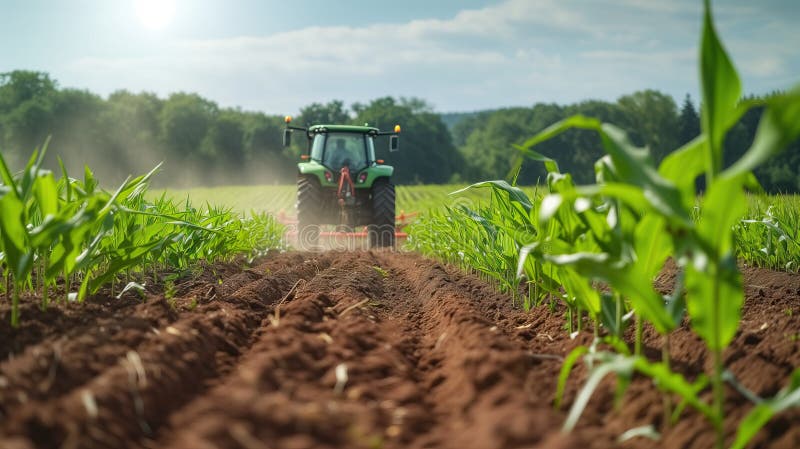 Tractor Harrowing Corn Field Stock Illustration - Illustration of farm ...