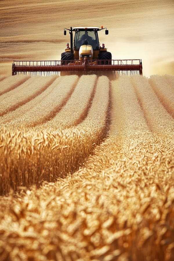 AI Image of Tractor Harvesting Golden Wheat Fields Stock Illustration ...
