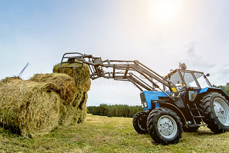 Tractor Hay Stacks in the Field. Toning Stock Photo - Image of industry ...