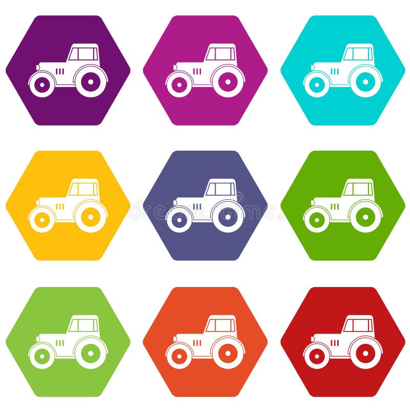 Tractor Icon Set Color Hexahedron Stock Vector - Illustration of field ...