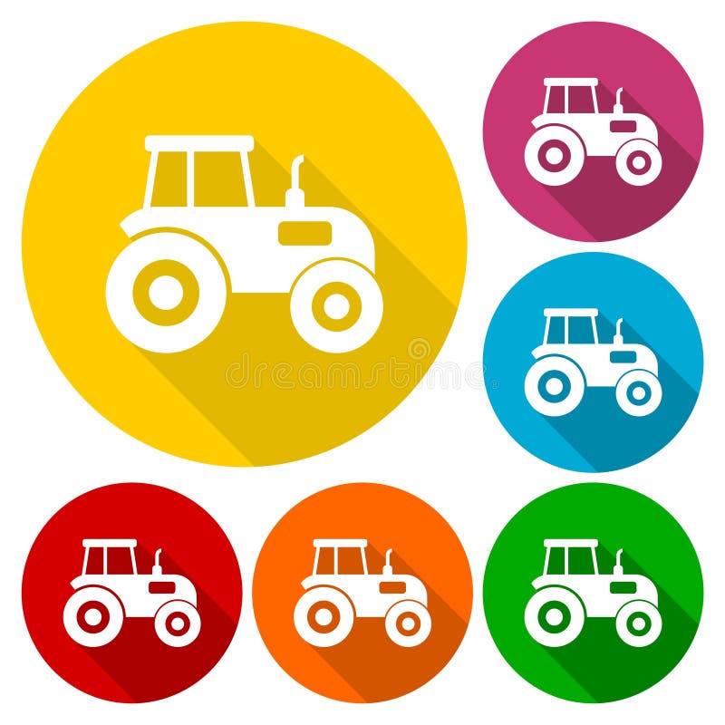 Tractor Icons Set with Long Shadow Stock Vector - Illustration of heavy ...