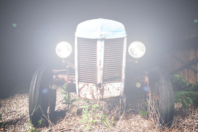Tractor with Its Lights on at Night Stock Image - Image of dusk ...