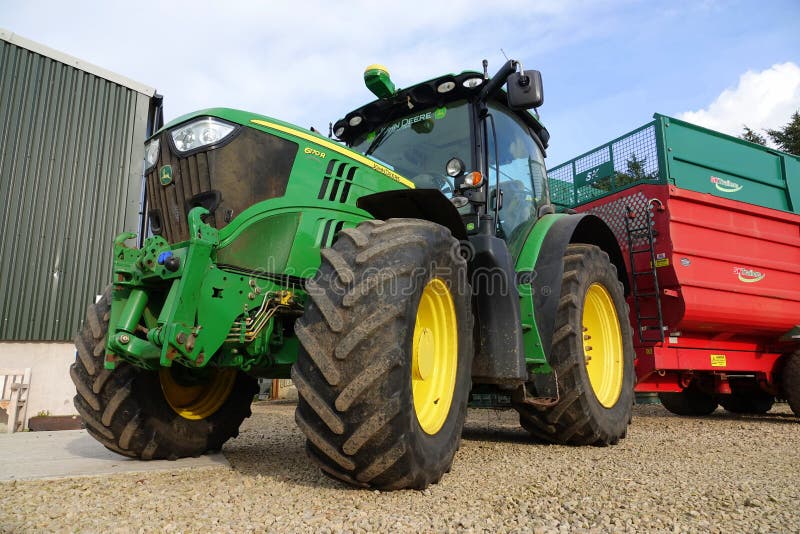 Tractor and Large Hydraulic Farm Trailer Editorial Stock Photo - Image ...