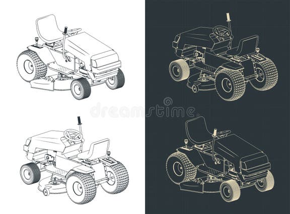 Tractor Lawn Mower Isometric Blueprints Stock Vector - Illustration of ...