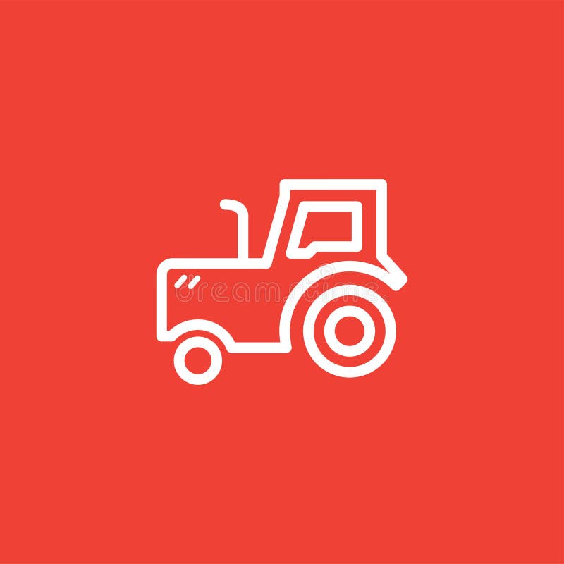 Tractor Line Icon on Red Background. Red Flat Style Vector Illustration ...