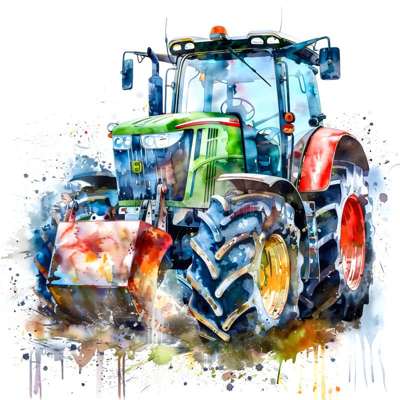 Tractor, Made in Watercolor Style Stock Image - Image of clipped, field ...