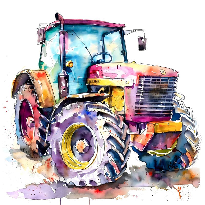 Tractor, Made in Watercolor Style Stock Image - Image of plow ...