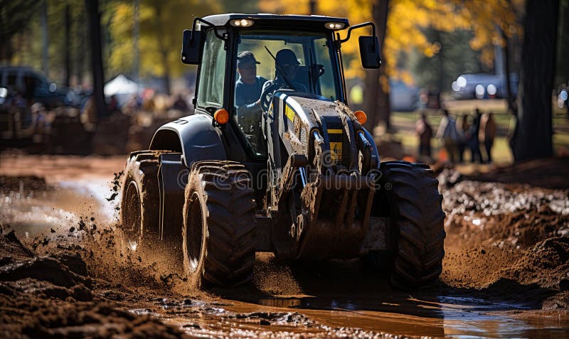 Tractor Driving through Muddy Road Stock Photo - Image of farm ...
