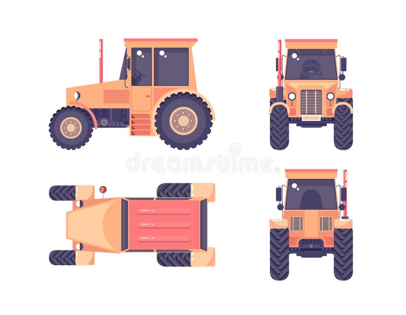 Front, Back, Top and Side Tractor Projection Stock Vector ...