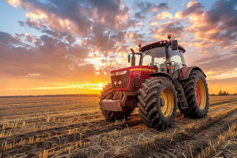 A Tractor Parked in a Field at Sunset, Perfect for Rural or ...
