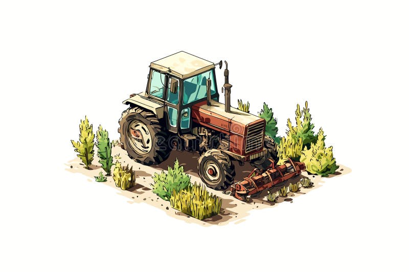 Tractor Plowing Cropland Isometric Isolated Stock Vector - Illustration ...