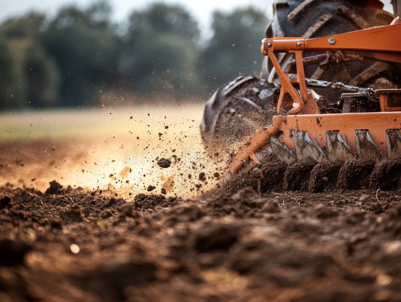 Tractor Plowing Field Creating Dust Cloud during Soil Preparation Stock ...