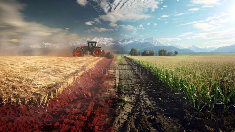 Tractor Plowing Field with Mountains in Background - Realistic Image ...