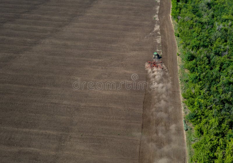 Tractor Plowing Field, Top View, Aerial Photo Stock Photo - Image of ...