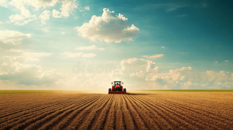 Tractor Plowing a Field Under a Cloudy Sky Stock Photo - Image of ...