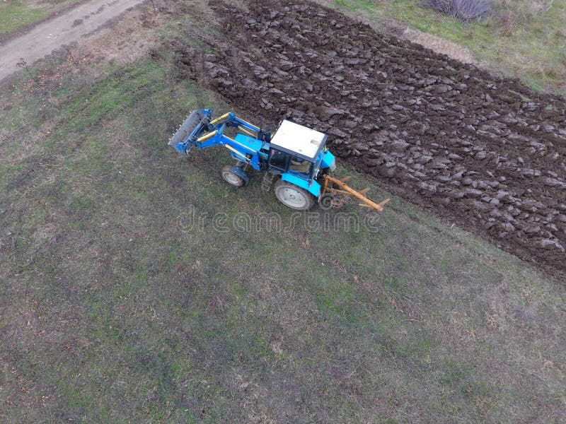 Plowing Garden with Large Trees. Springtime Plowing the Field. in the ...