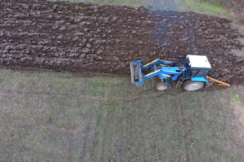 Plowing Garden with Large Trees. Springtime Plowing the Field. in the ...