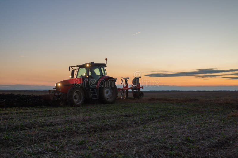 Tractor plowing stock image. Image of agricultural, night - 46842997