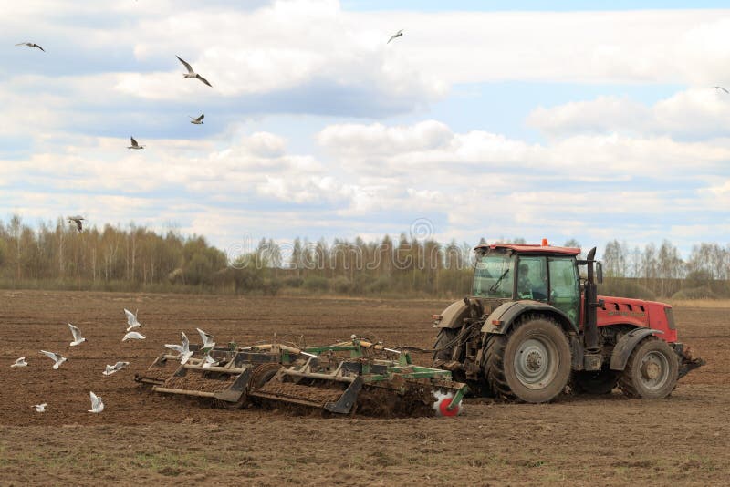 The Tractor Plows the Field in the Spring Editorial Photo - Image of ...