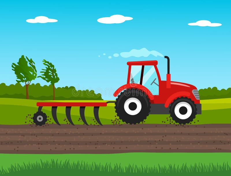 Tractor Plows. Agricultural Farming Field Landscape. Arable Furrow ...