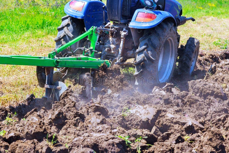 Tractor Plows is Preparing Field, Cultivates Soil for Sowing Grain in a ...