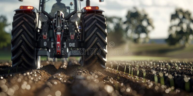 Tractor Plows through Rows of Crops, Preparing the Land for Planting or ...