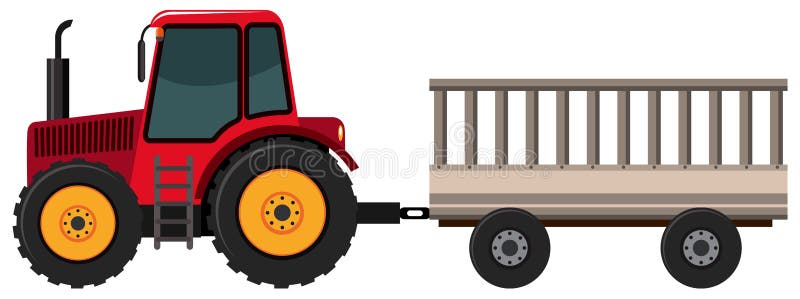 Tractor Pulling Wagon on White Background Stock Vector - Illustration ...