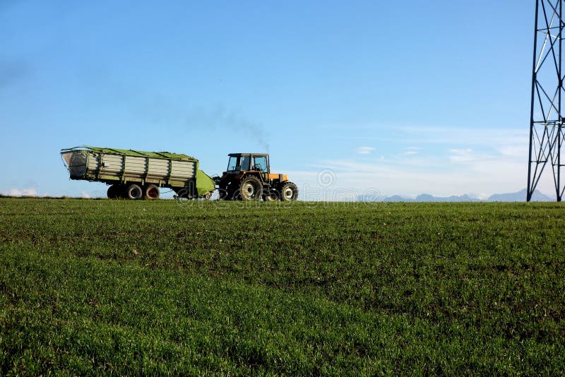 Tractor Que Tira De Hay Wagon Harvester Moderno Foto de archivo ...