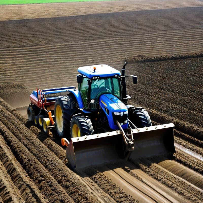 A Tractor Rakes the Earth with a Land Stock Illustration - Illustration ...