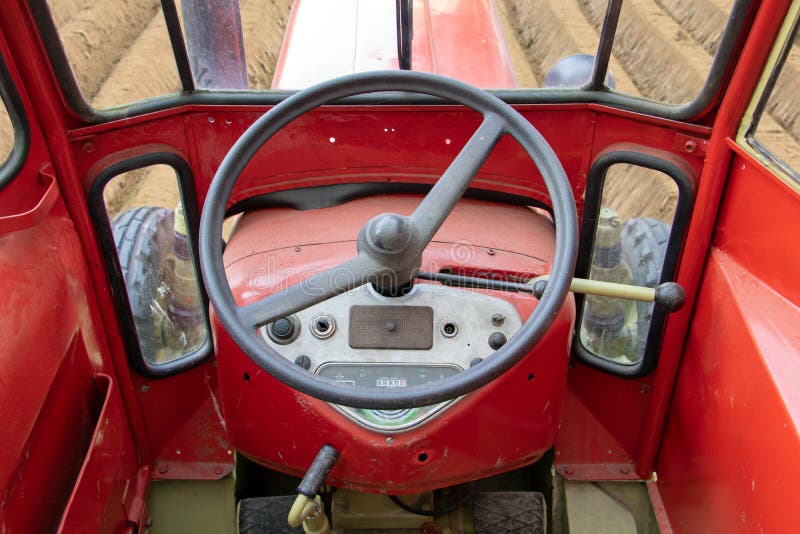 The Tractor Rides in the Field, Looking from the Inside. Stock Photo ...