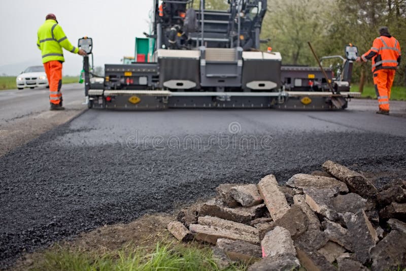 Tractor, Roller on the Road Repair Site. Road Construction Equipment ...