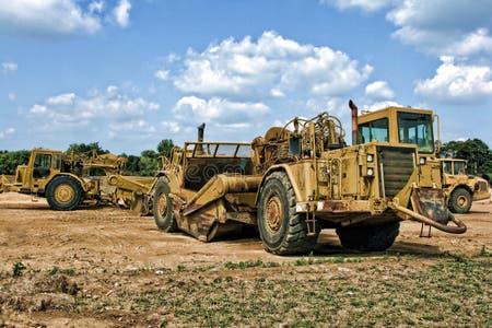 Tractor Scraper Machine on Construction Site Stock Photo - Image of ...