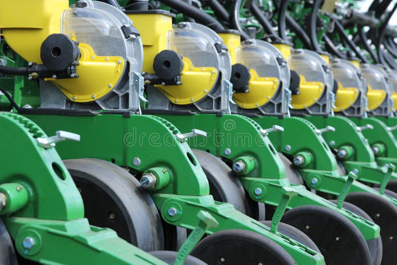 Tractor and Seeder Planting Crops Stock Photo - Image of pipe, seeder ...