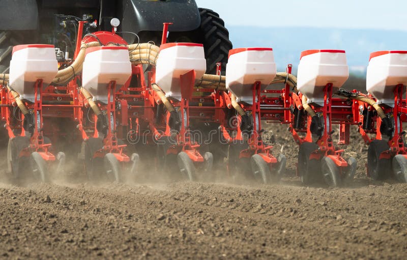 Tractor and Seeder for Sowing Corn Stock Image - Image of farmer ...