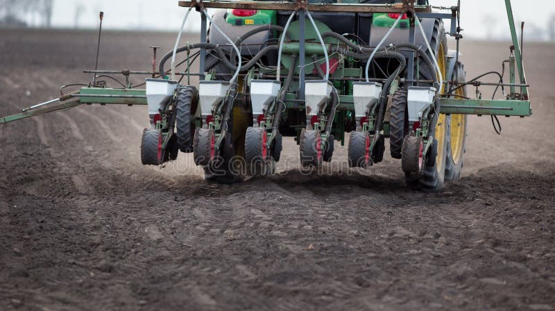 Tractor with Seeder in Sowing Season Stock Image - Image of nature ...