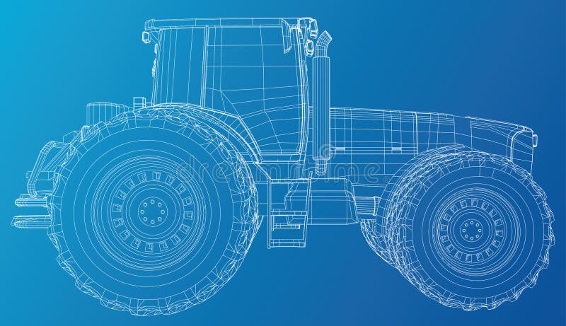 Tractor. Side View. Wire-frame Tracing Illustration of 3d. EPS 10 ...