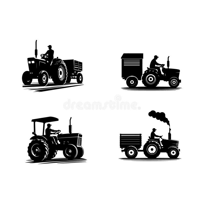 Tractor Silhouettes on White Stock Illustration - Illustration of ...
