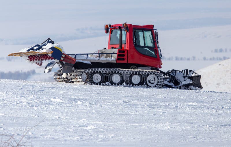 Tractor on a Ski Slope in the Snow Stock Image - Image of cold, machine ...