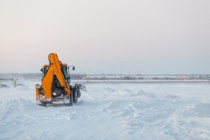 Tractor with Snow Plow at Work Stock Image - Image of snowplow, tractor ...