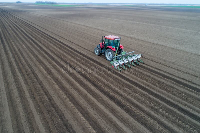 Tractor Sowing Field Shoot from Drone Stock Image - Image of seed ...