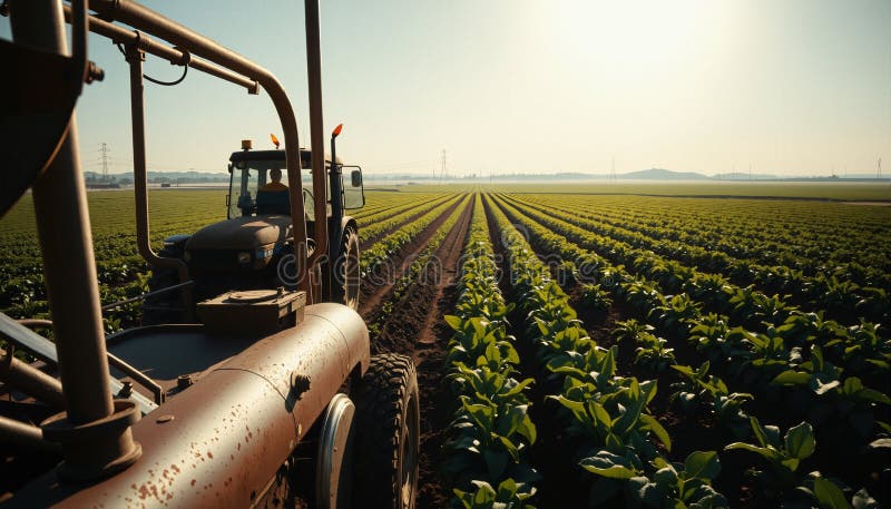 Tractor on a Sprawling Farm. Stock Photo - Image of farmland, growth ...