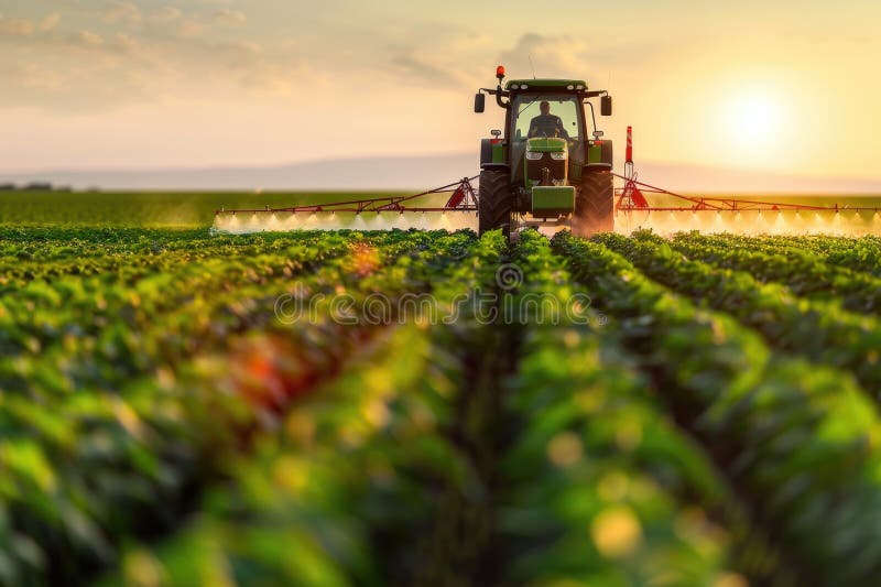 A Tractor Spraying a Field with a Sprayer. Suitable for Agricultural ...