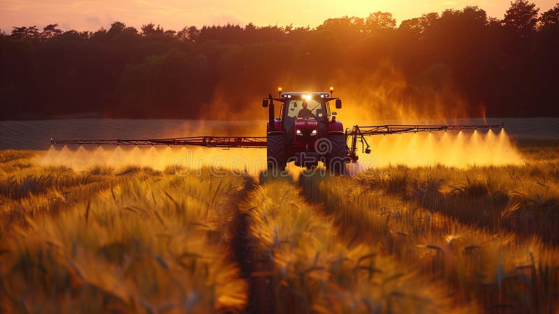 Tractor Spraying Pesticides at Soy Bean Fields. Soybean Fields Being ...