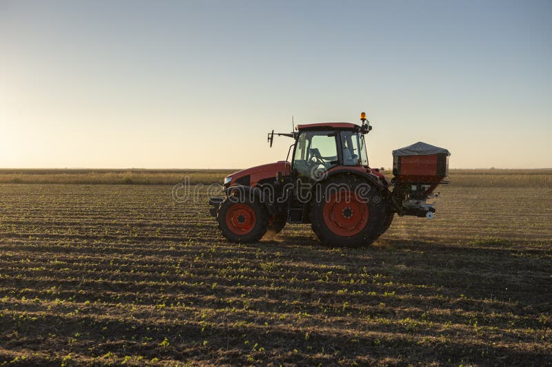 Tractor Spreading Artificial Fertilizers Stock Photo - Image of culture ...