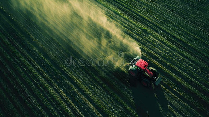 The Tractor Sprinkles the Field. Selective Focus Stock Image - Image of ...